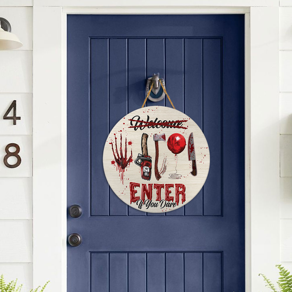 Enter If You Dare, Halloween Wooden Door Sign – Flagwix