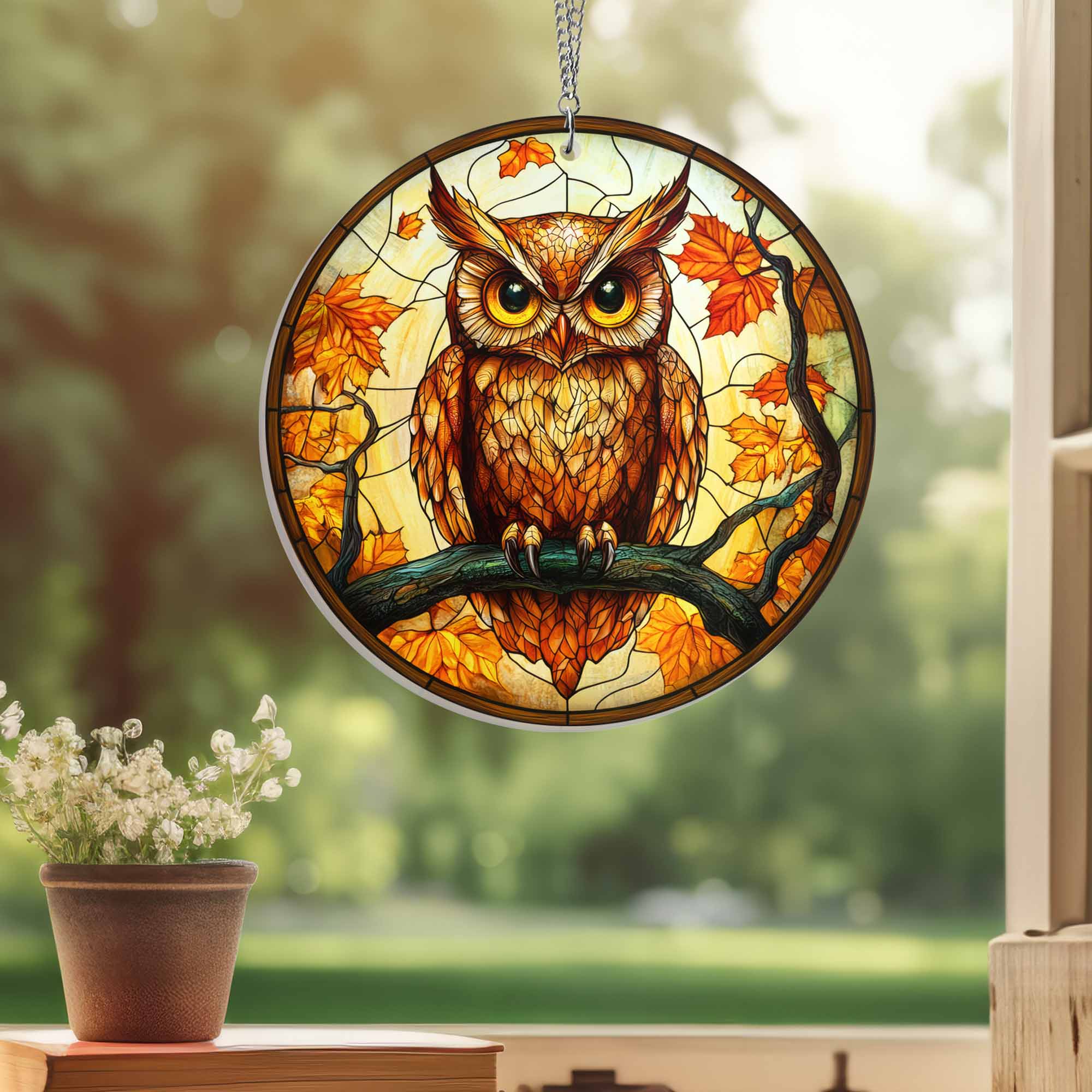 Owl Fall Halloween Suncatcher Acrylic Hanging – Flagwix