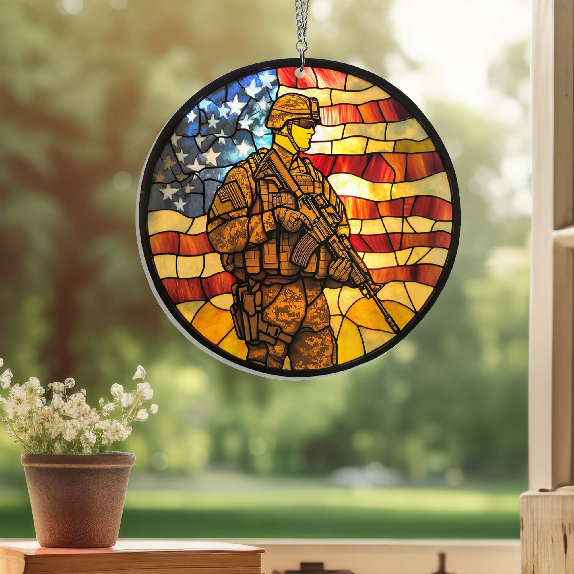 Veteran Gift, Patriotic Soldier Memorial Stained Glass Acrylic Hanging ...