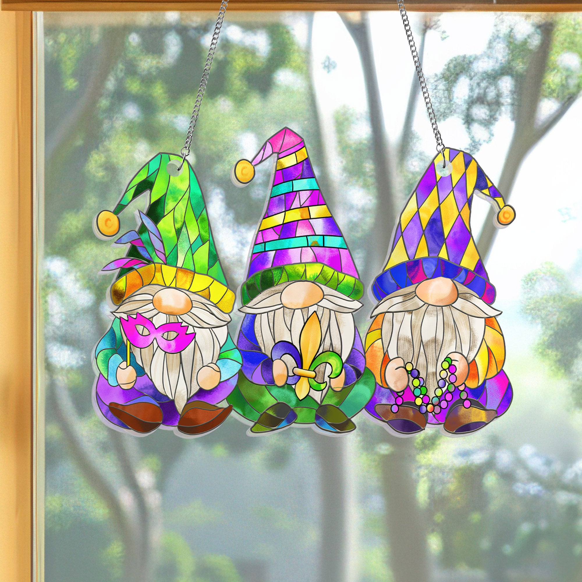 Mardi Gras Gnomes Suncatcher Acrylic Hanging Sign – Flagwix