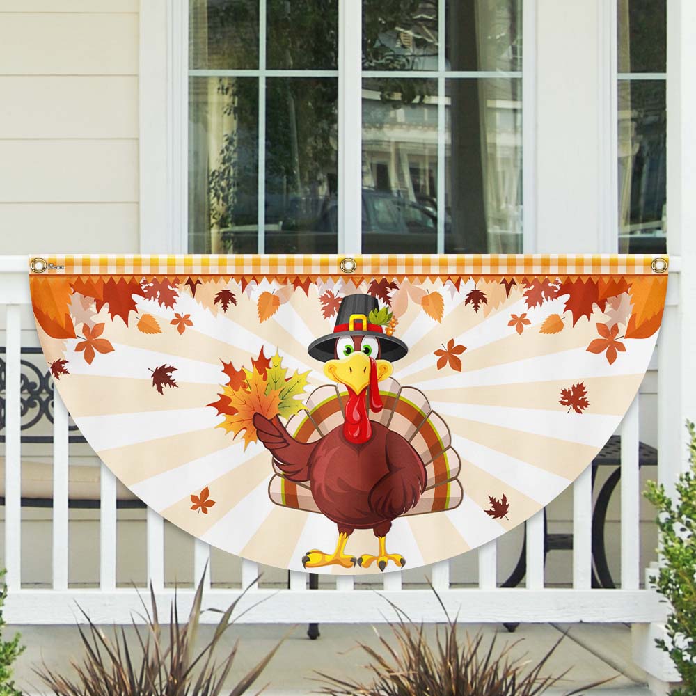 Fall Flag Happy Thanksgiving Turkey Non-Pleated Fan Flag TQN3403FL ...