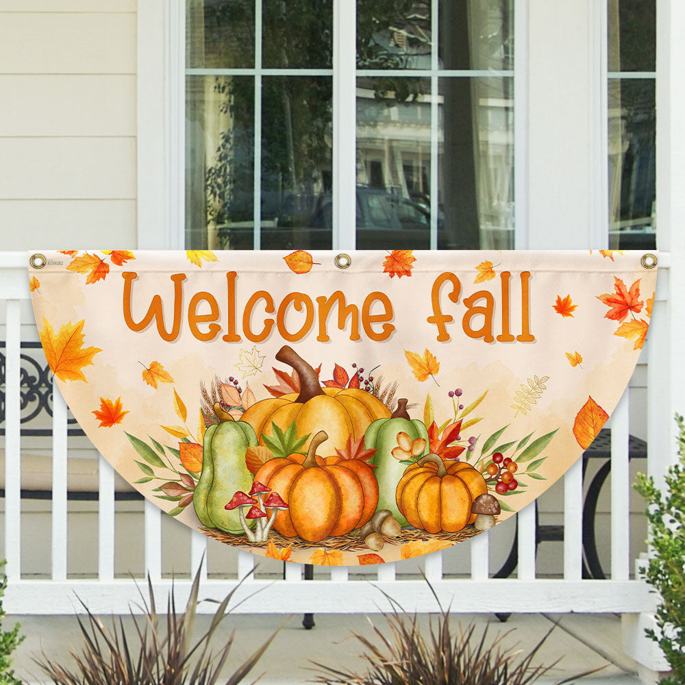 Fall Welcome Autumn Harvest Pumpkins Welcome Fall Non-Pleated Fan Flag – Flagwix