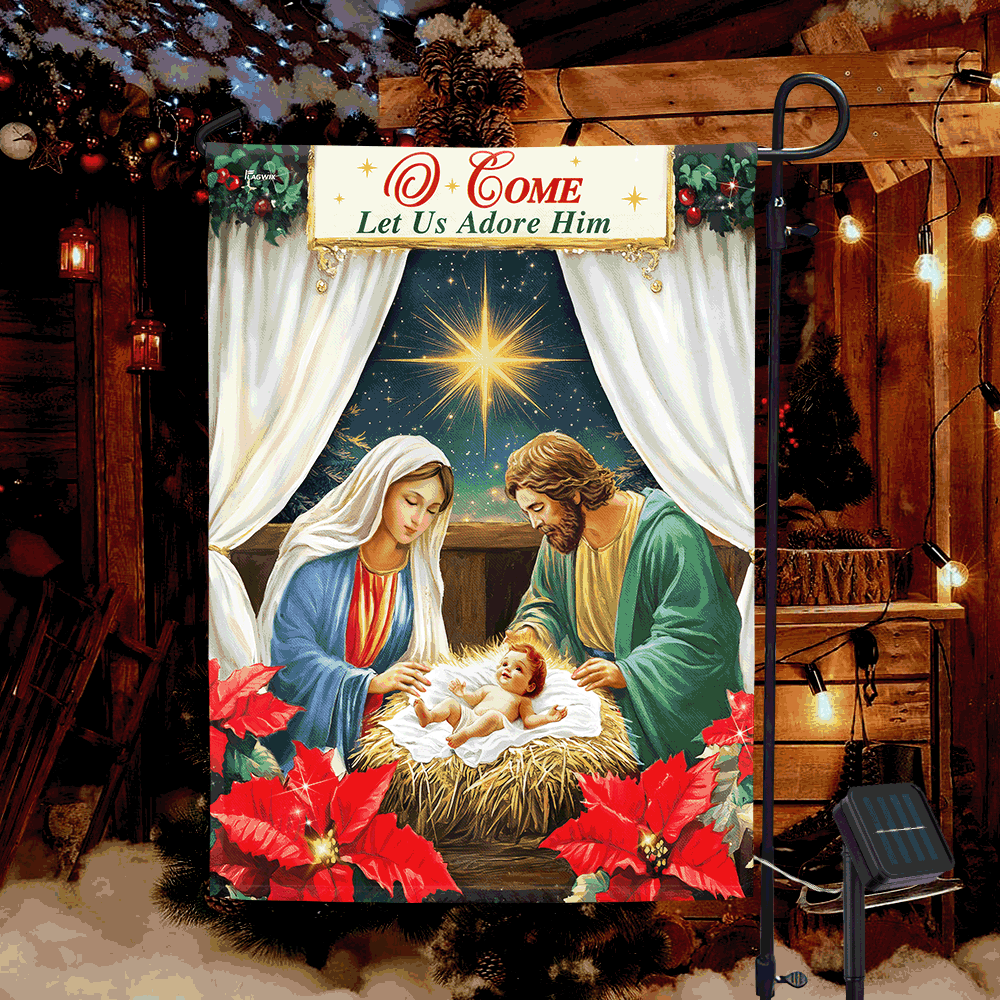 Merry Christmas O Come Let Us Adore Him Nativity Of Jesus Solar LED Ga ...