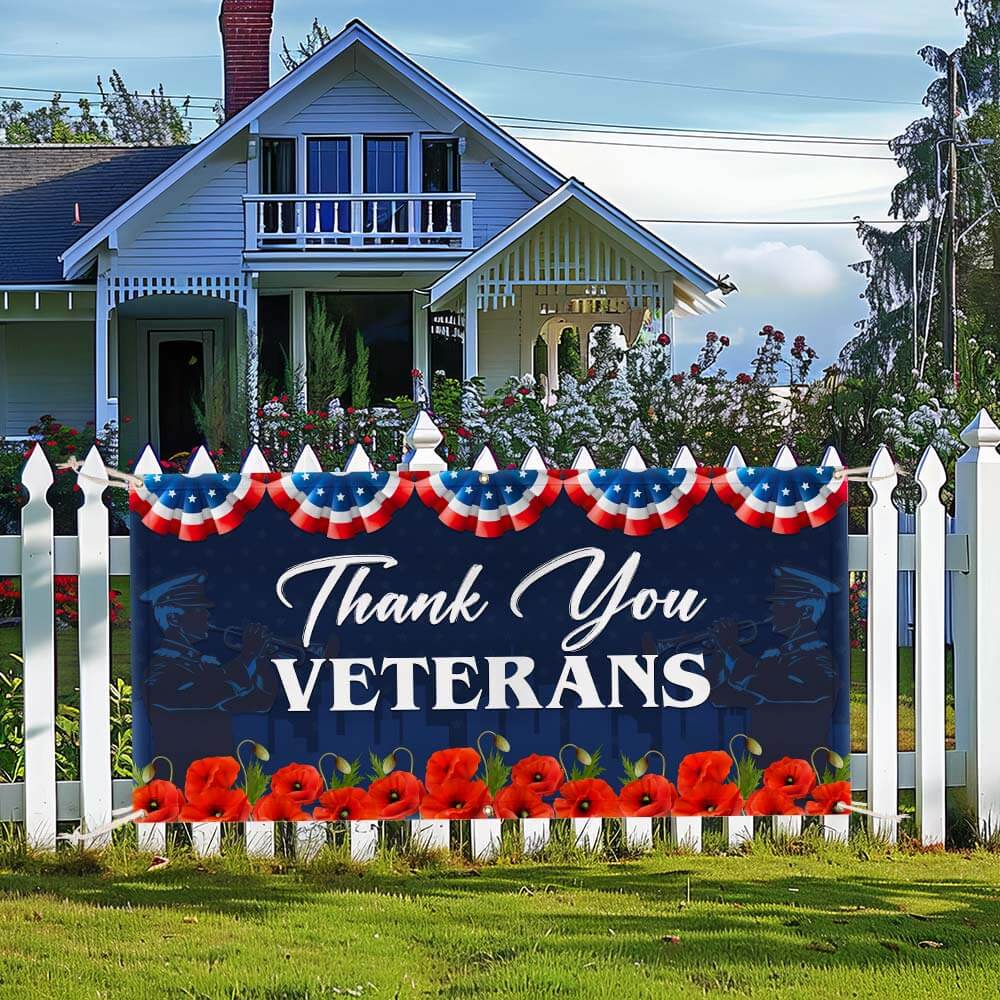 Thank You Veterans Honoring All Who Served Fence Banner TQN2697FB – Flagwix