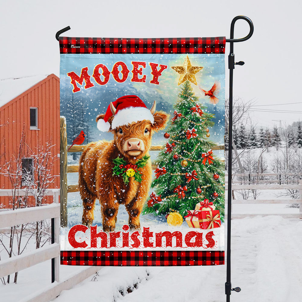 Highland Cow Mooey Christmas Highland Cattle Farm Flag – Flagwix