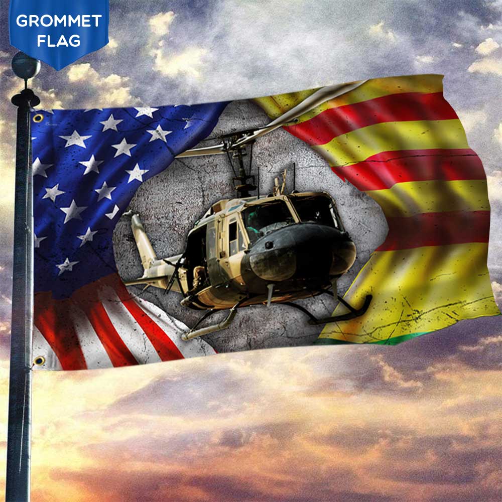 Vietnam Veteran Grommet Flag Huey Helicopter Lest We Forget DBD2687GF – Flagwix