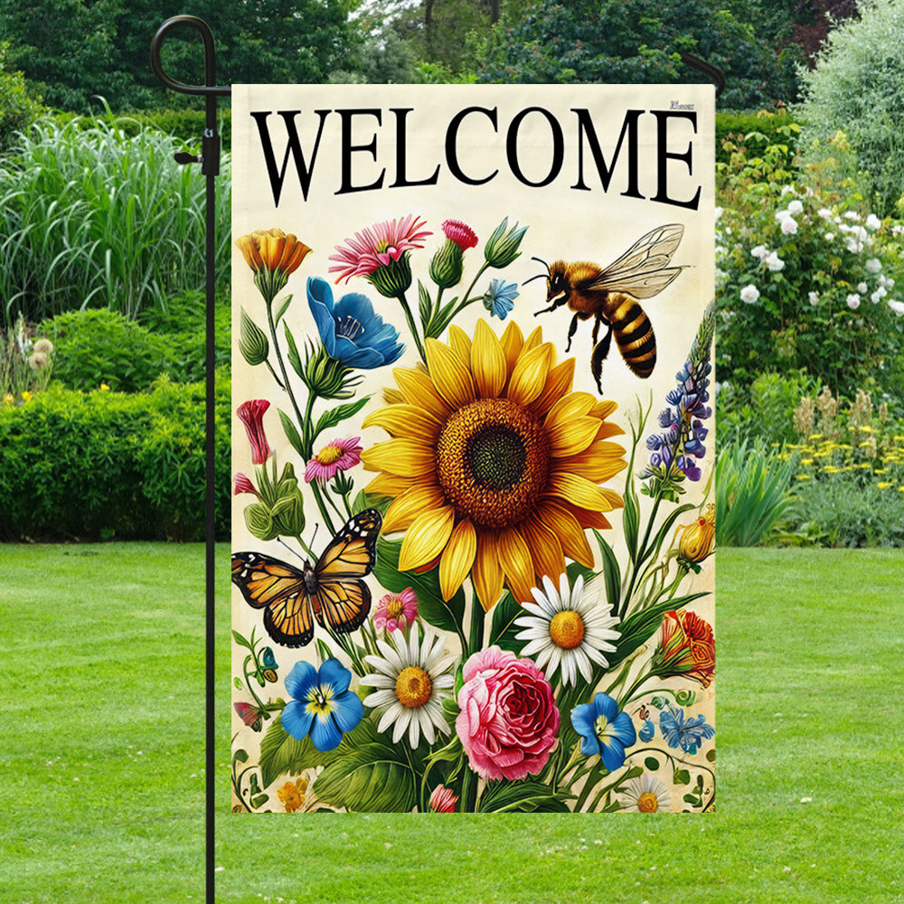 Welcome Spring Flowers Bee Butterfly Flag TQN4570F – Flagwix