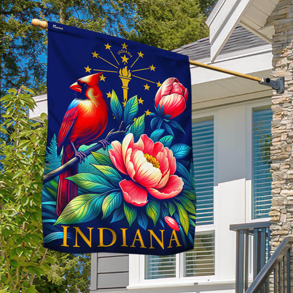 FLAGWIX Indiana State Symbols Cardinal and Peony Flower Flag MLN2572F ...