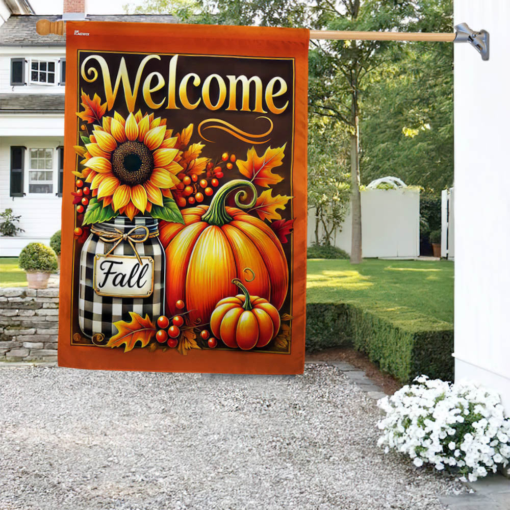 Welcome Fall Pumpkin Thankful Thanksgiving Flag – Flagwix