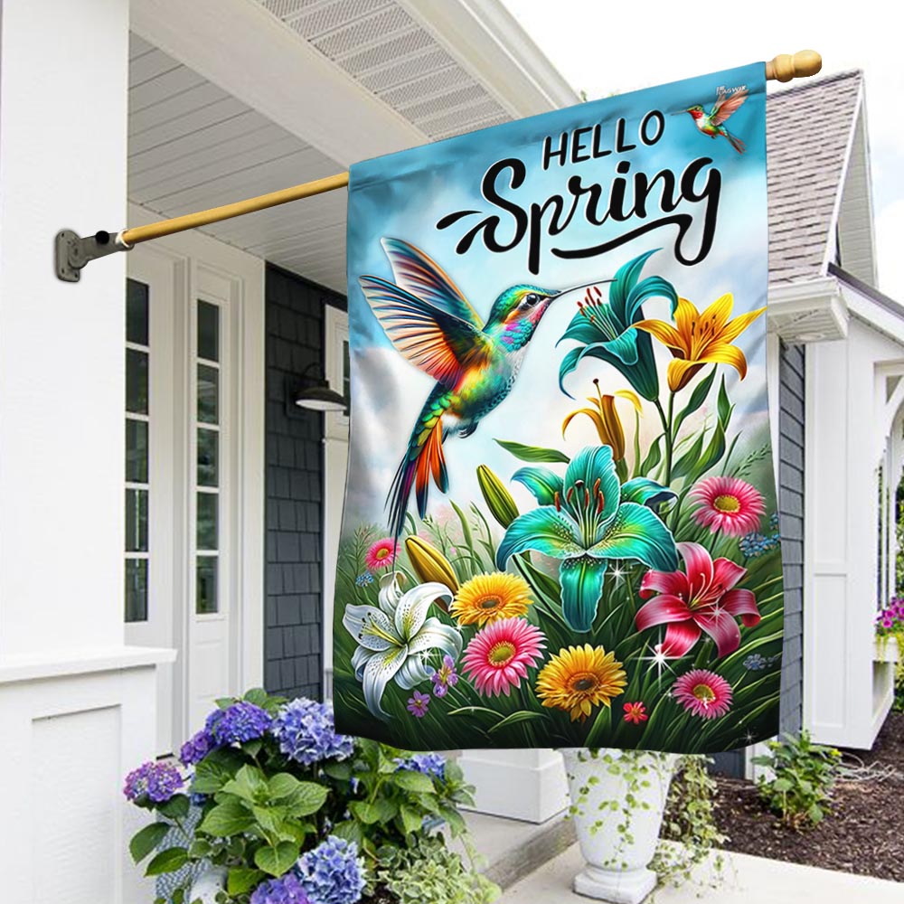Hello Spring Hummingbird Flag for Outdoor Home Decor, Spring Floral De ...