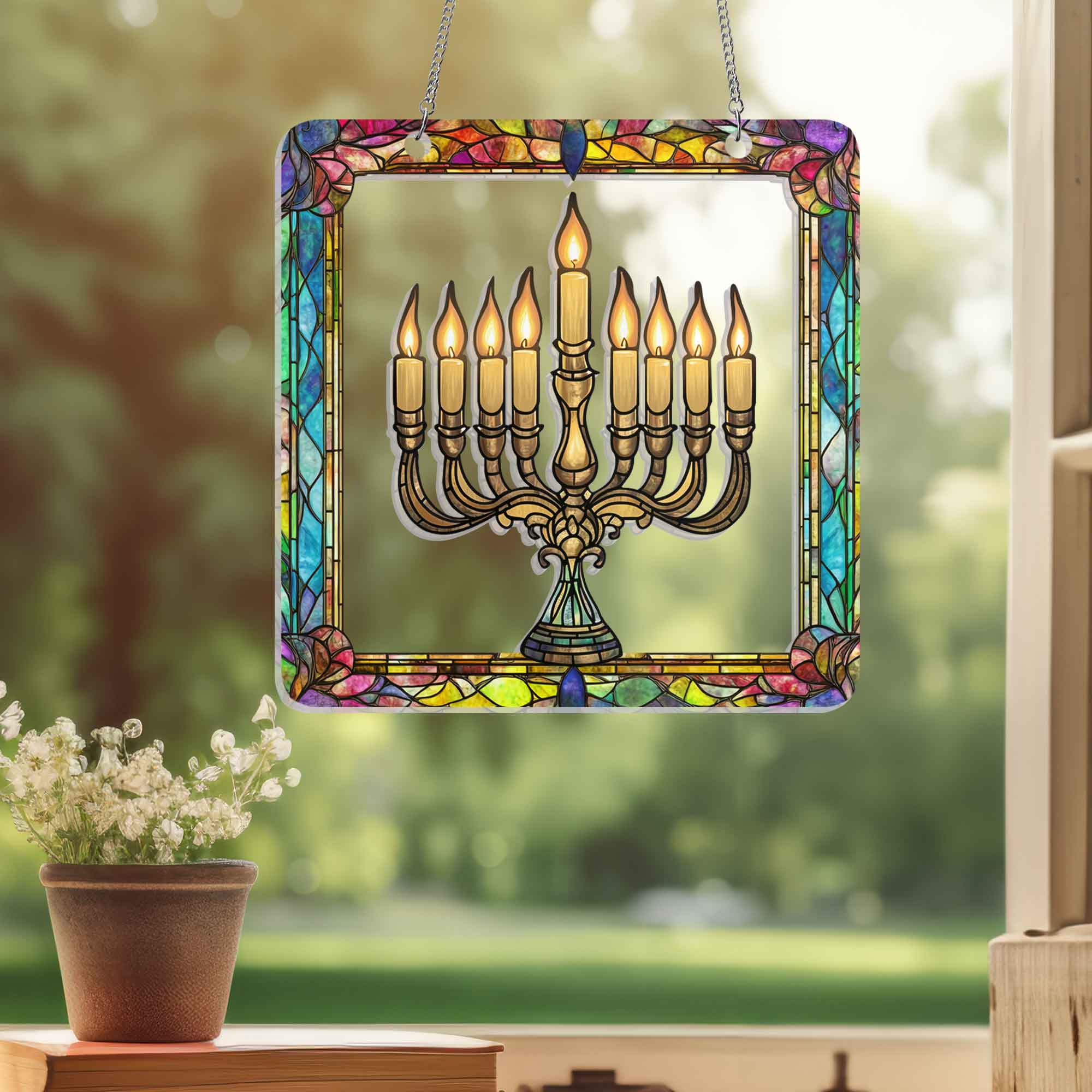 Menorah Hanukkah Jewish Holiday Suncatcher Acrylic Hanging TQN3993AS ...