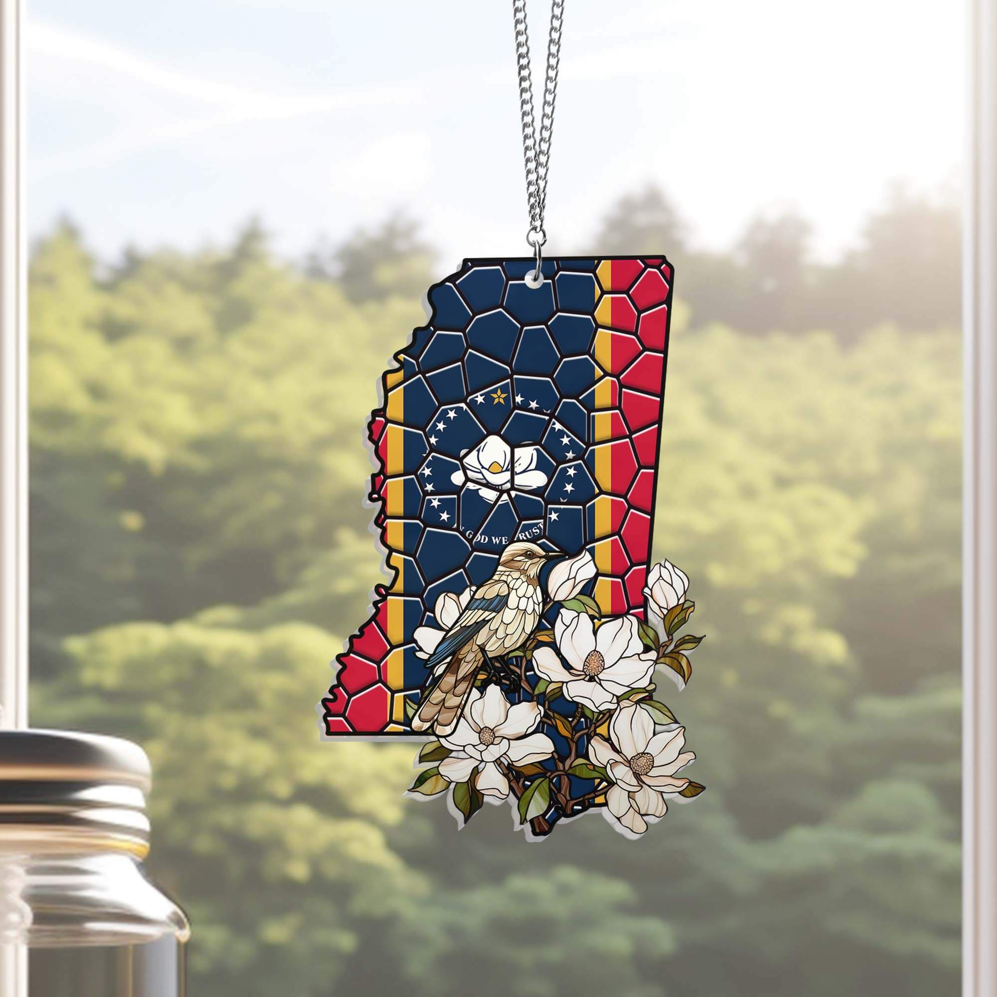 Mississippi State Mockingbird and Magnolia Flower Suncatcher Acrylic H ...