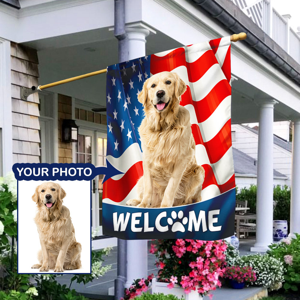 Flagwix American Flag - Personalized Dog Custom Photo Dog Welcome 4th