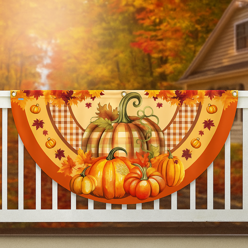 Fall Flag Pumpkin Thanksgiving Non-Pleated Fan Flag 3-Day Shipping ...