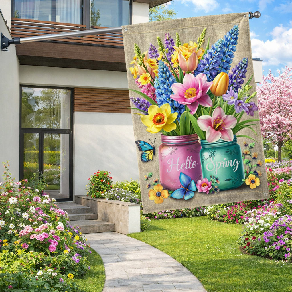 Decorative Hello Spring Floral Flag for Outdoor Home Decor – Flagwix