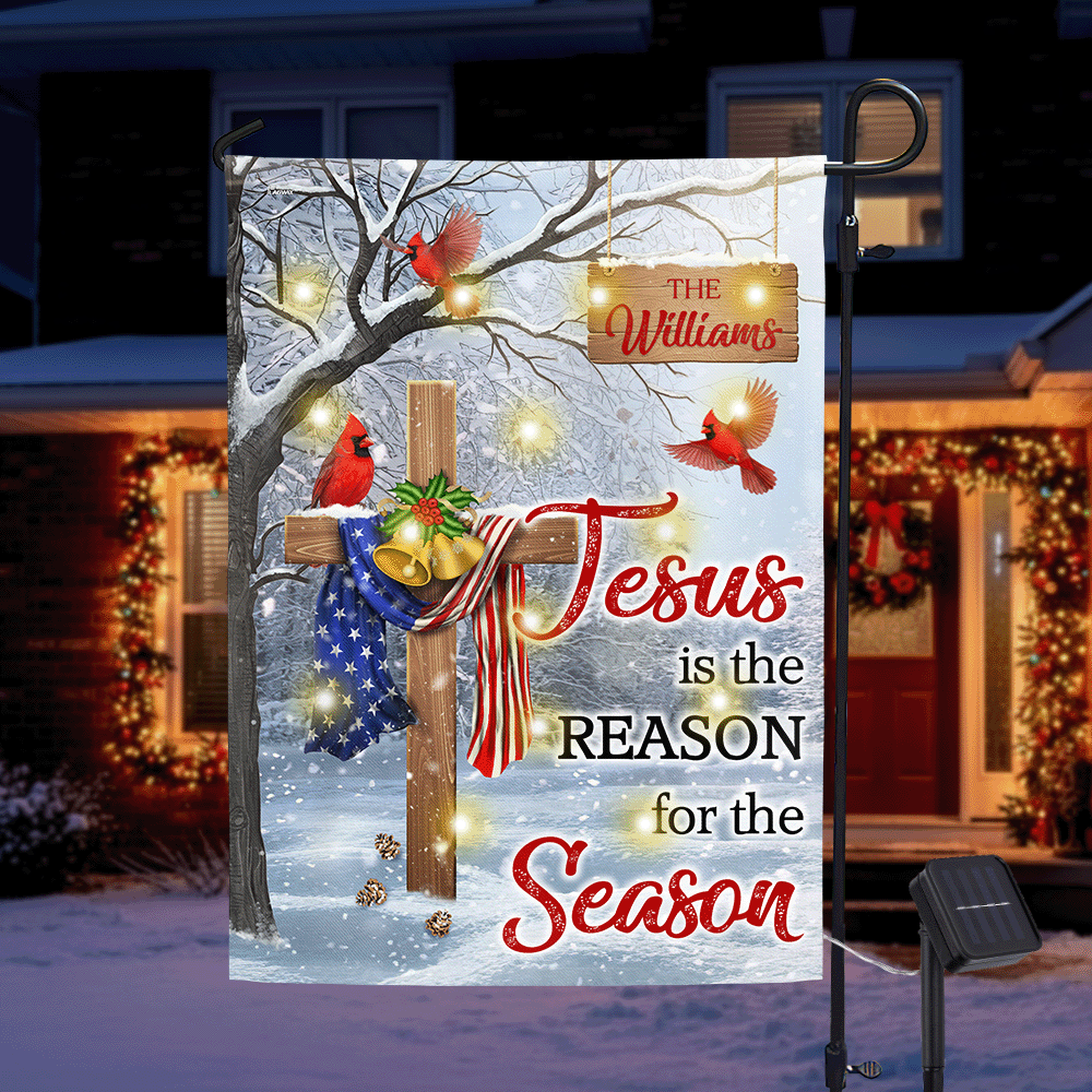 Personalized Christ Cross Flag | Jesus Is Reason Christmas Solar LED F ...