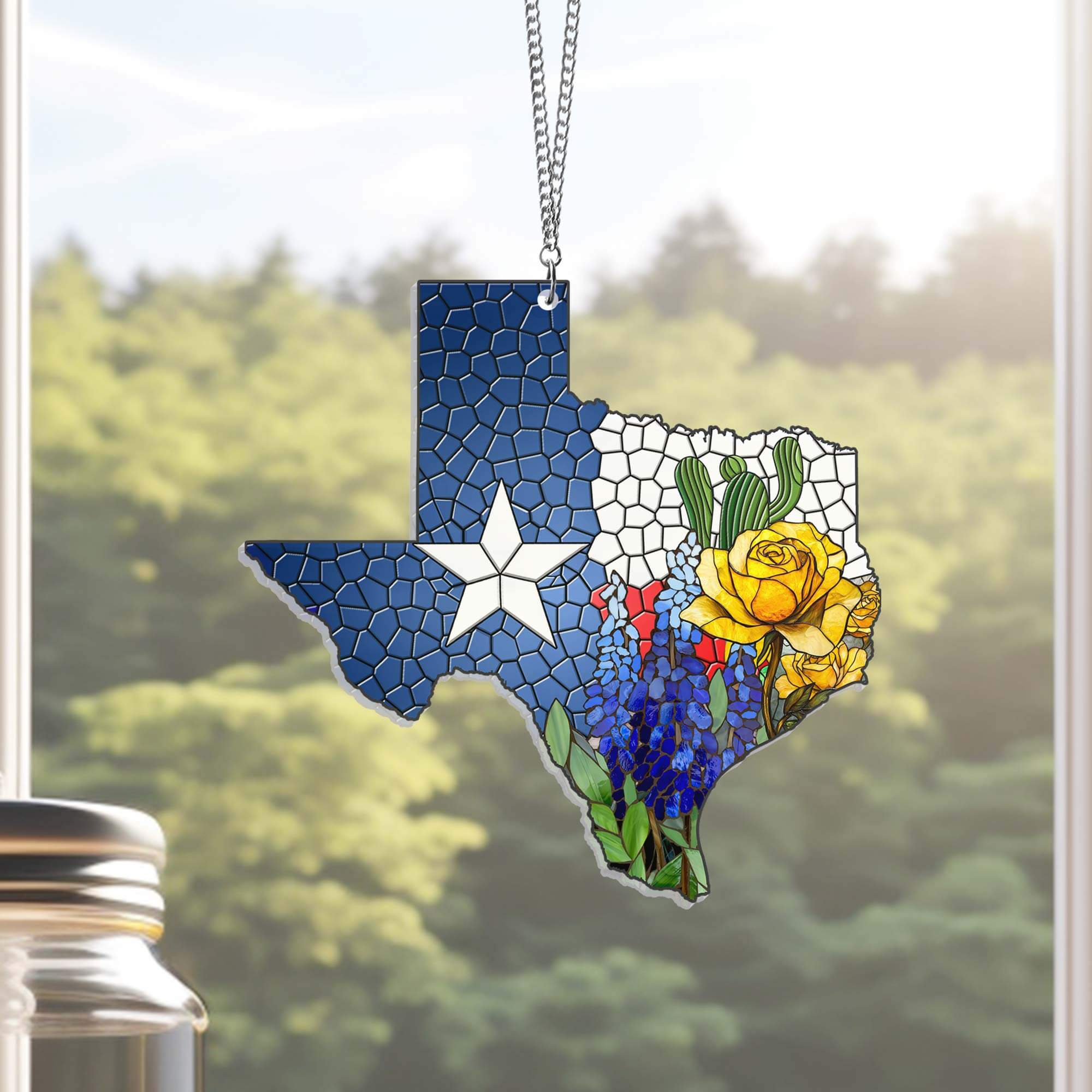 Texas Bluebonnet and Yellow Rose of Texas Suncatcher Acrylic Hanging ...
