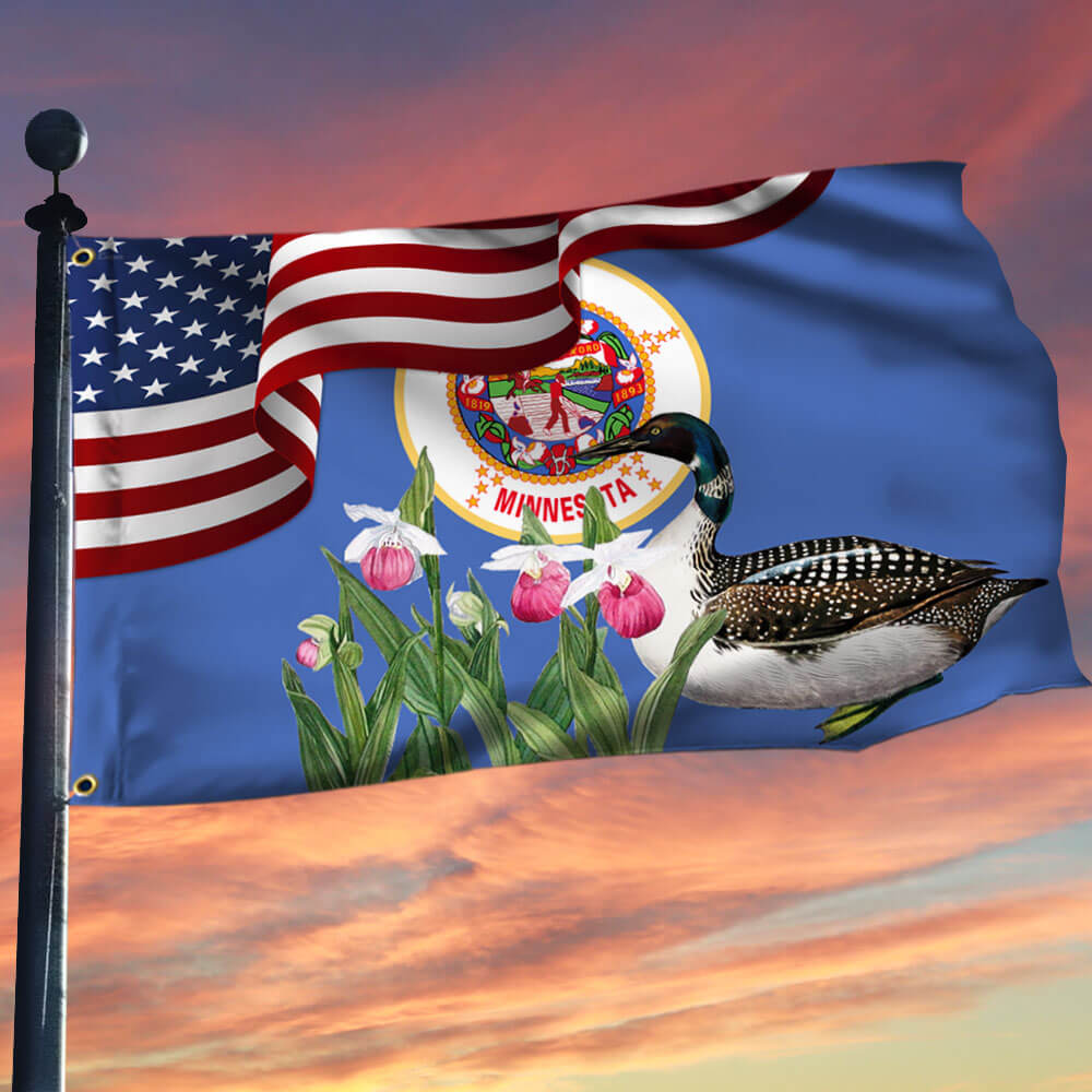 Minnesota State Lady's Slipper Flower and Loon Grommet Flag MLN1141GFv ...
