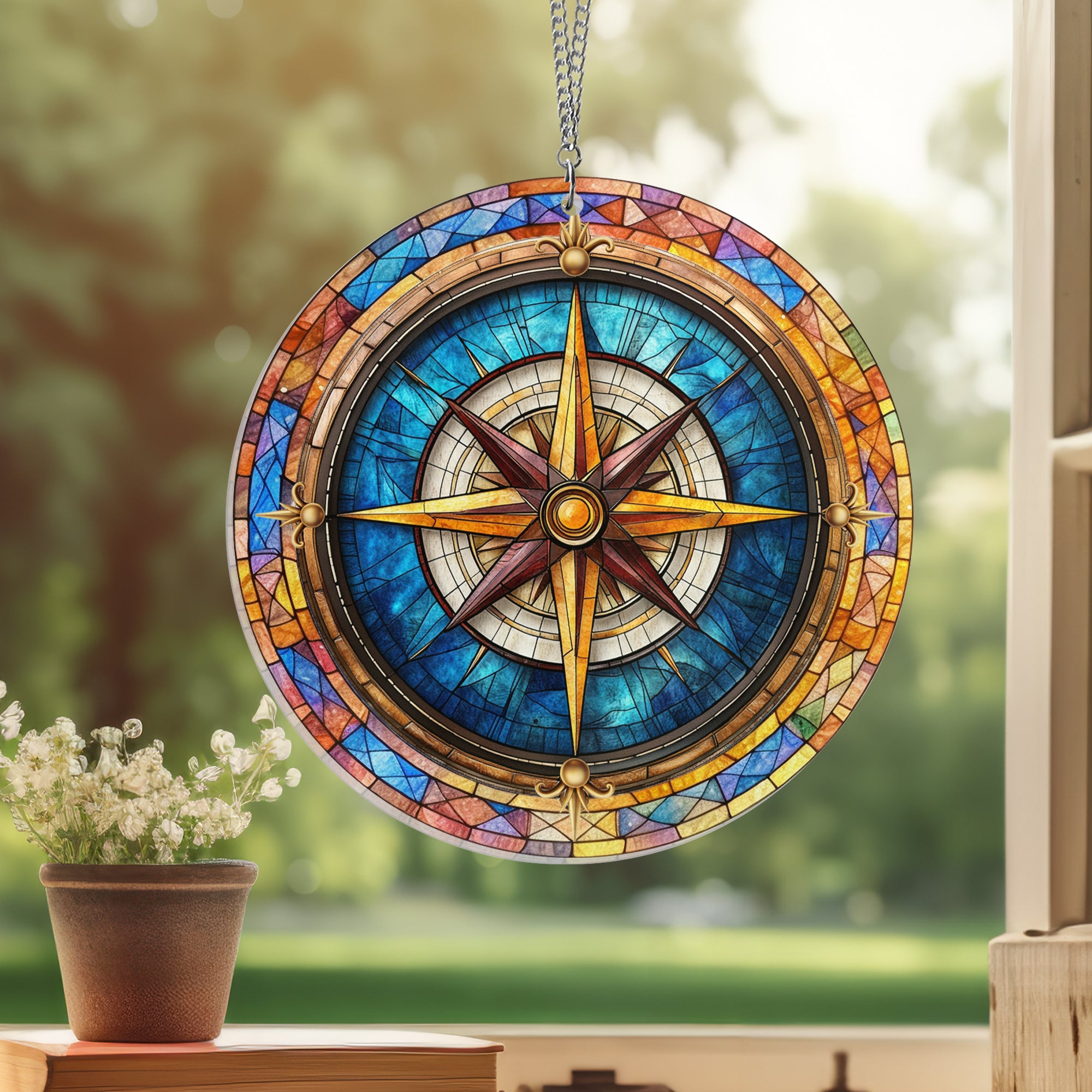 Nautical Compass Acrylic Suncatcher Window Hanging VTM733PN – Flagwix