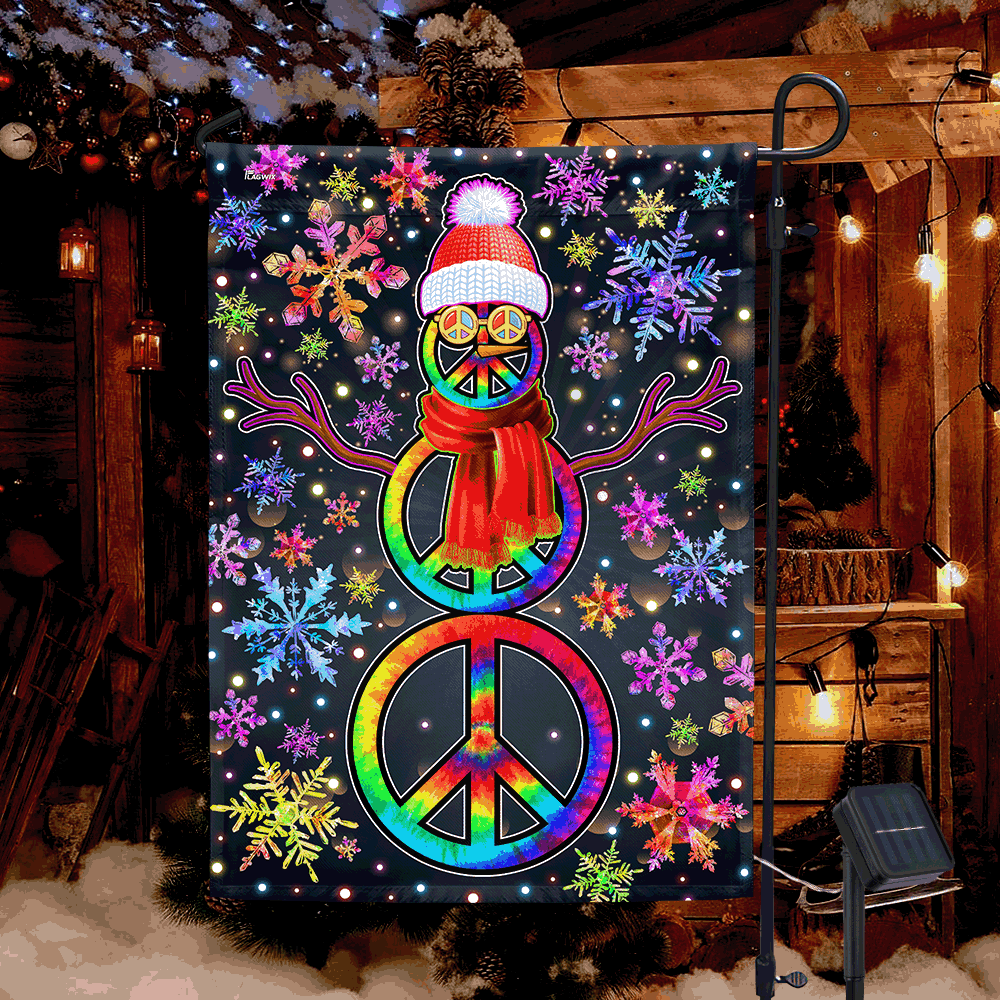 Hippie Christmas Snowman Peace Sign Let It Be Solar LED Garden Flag 3 ...
