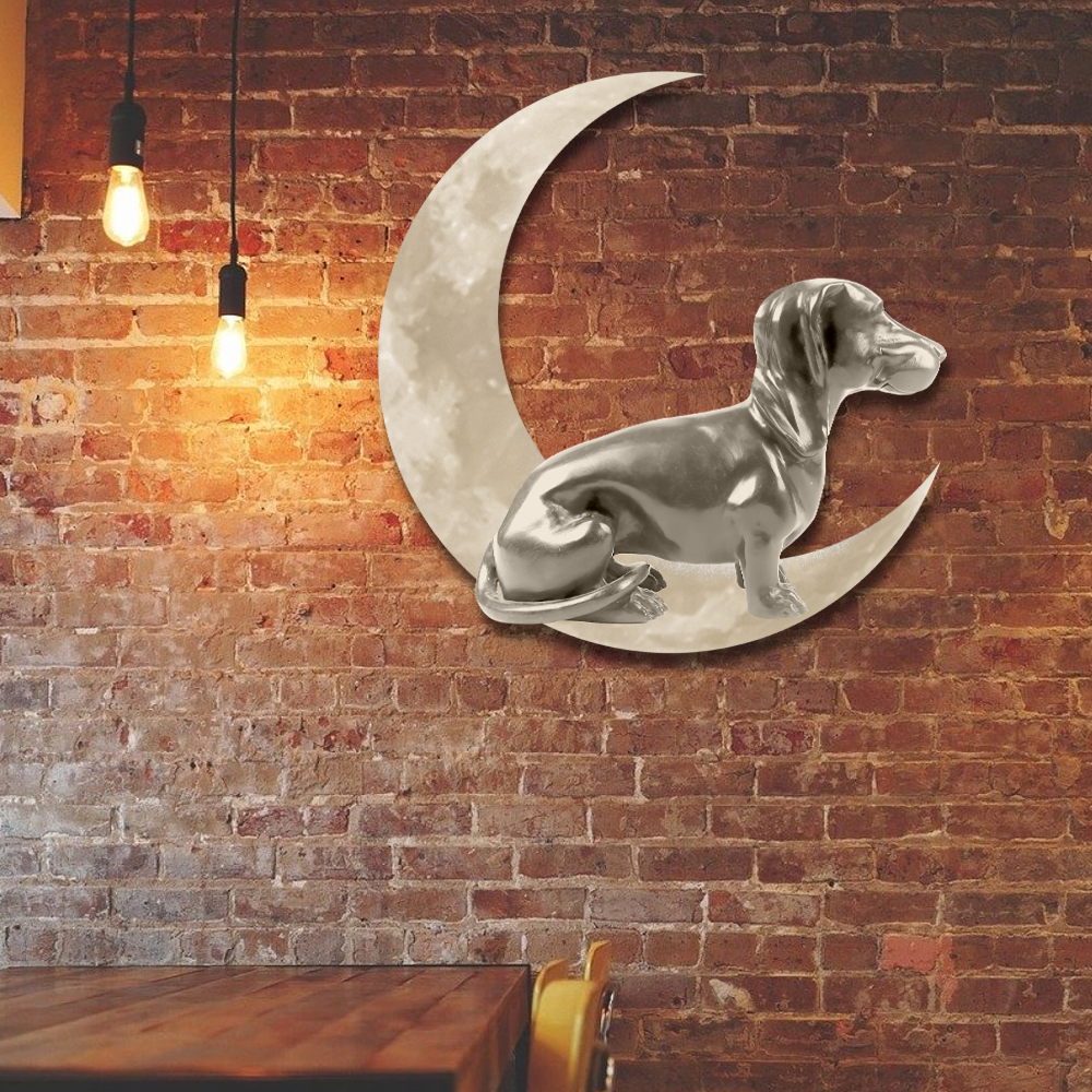 Metal Dachshund On The Moon Hanging Metal Sign – Flagwix
