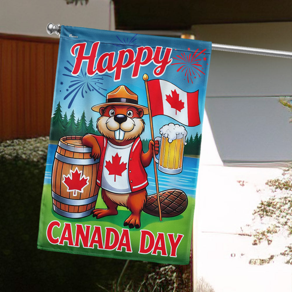 Canada Day Funny Beaver Drinking Beer Flag – Flagwix