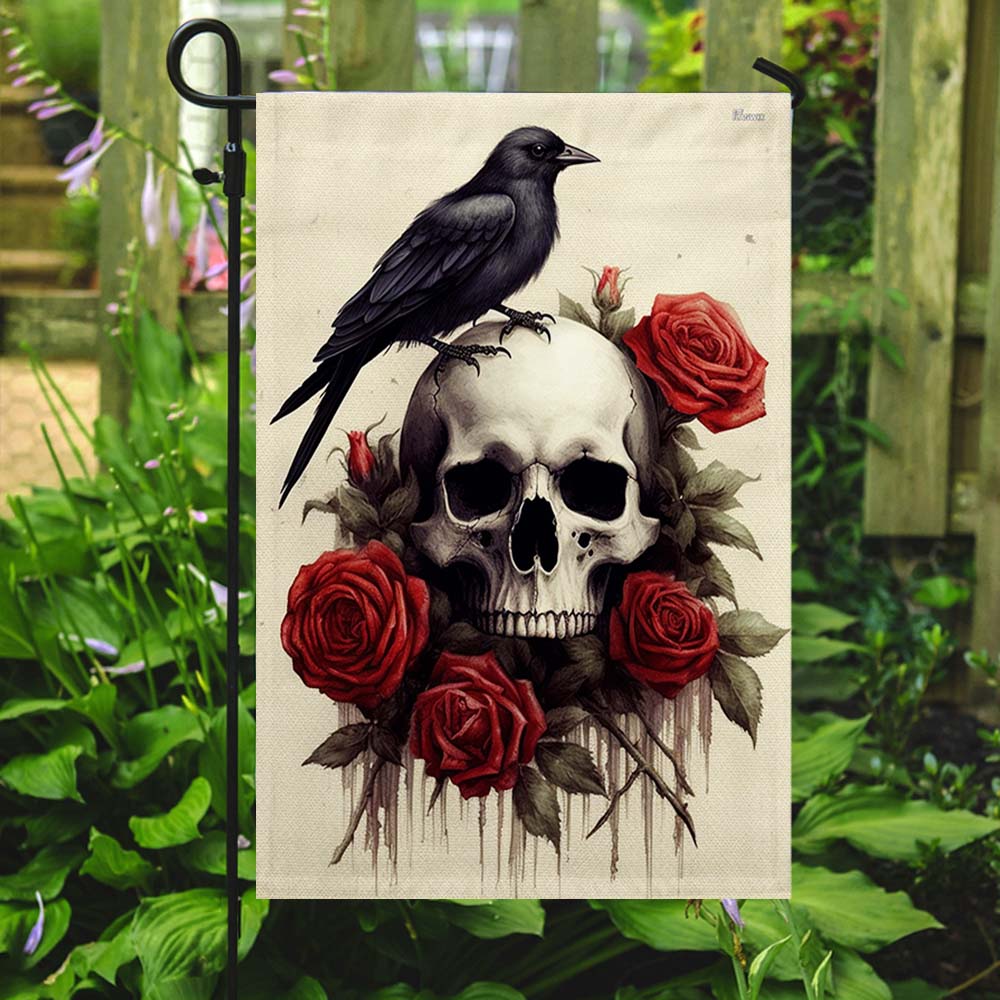 Raven Skull Roses Spooky Vibes Halloween Flag – Flagwix