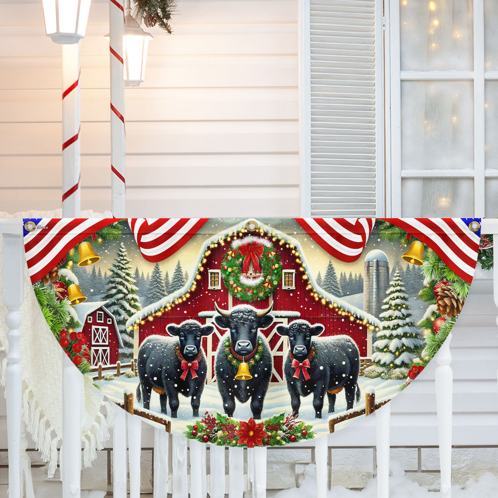Angus Cattle Christmas Black Angus Cow Farm Animals Non-Pleated Fan Fl ...