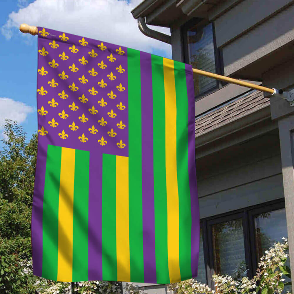Mardi Gras American Flag, Louisiana Festival Home and Garden Decor ...