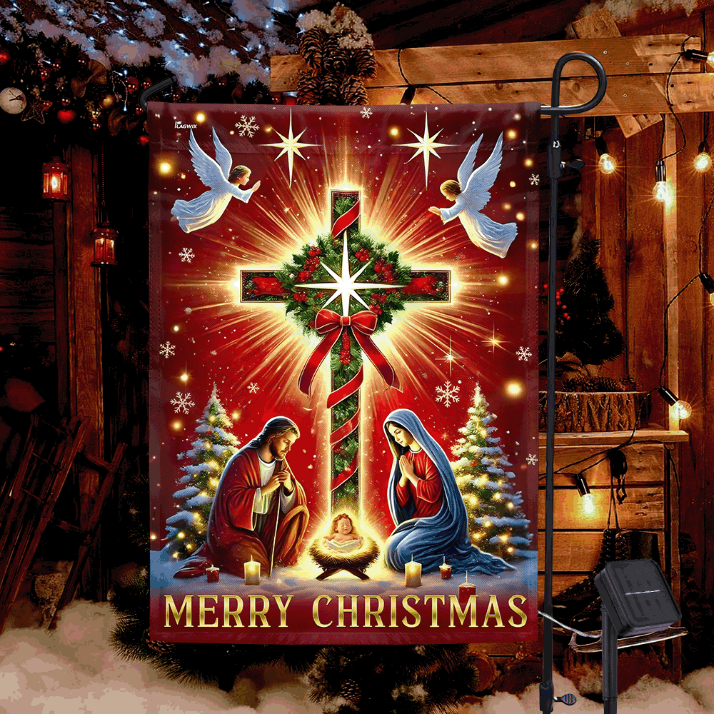 Merry Christmas Nativity Of Jesus Solar LED Garden Flag – Flagwix