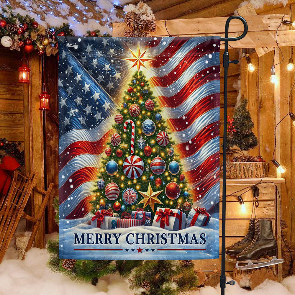 Christmas Tree Merry Christmas American Flag TQN4031F – Flagwix