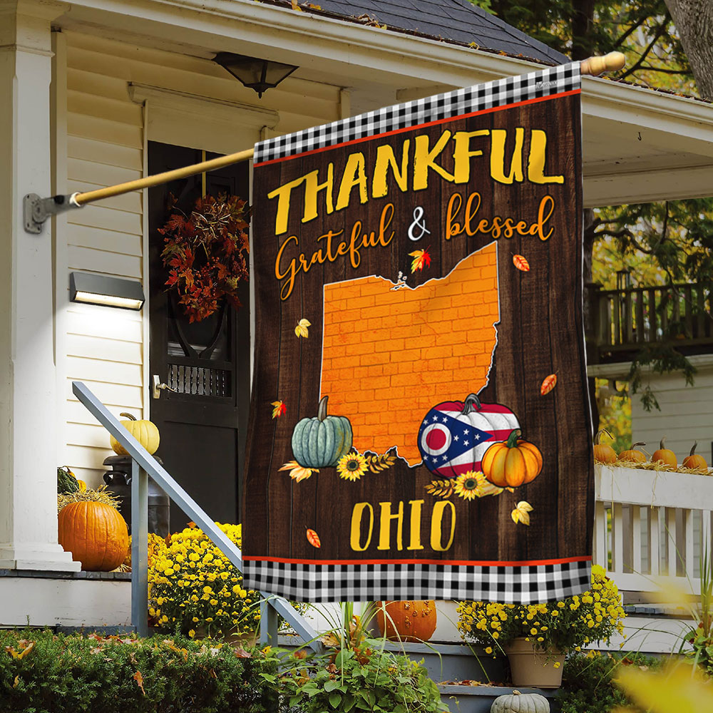 Ohio State Fall Flag Thanksgiving Thankful Grateful And Blessed TQN446 ...