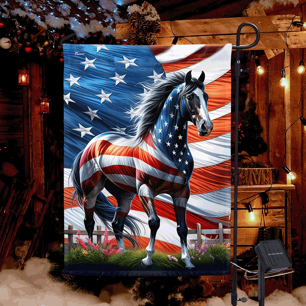 Horse Patriotic American Wrapped in Glory Solar LED Garden Flag – Flagwix