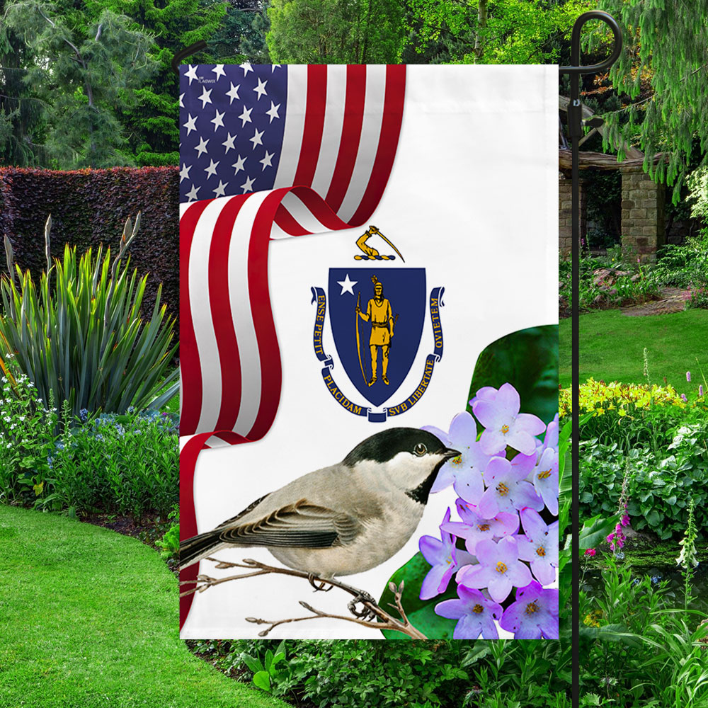 Massachusetts State Chickadee Bird and Mayflower Flag MLN1141Fv50 – Flagwix