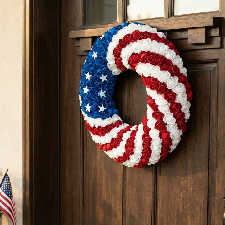 American Flag Wreath – Patriotic Front Door Decor for 4th of July 2026 ...