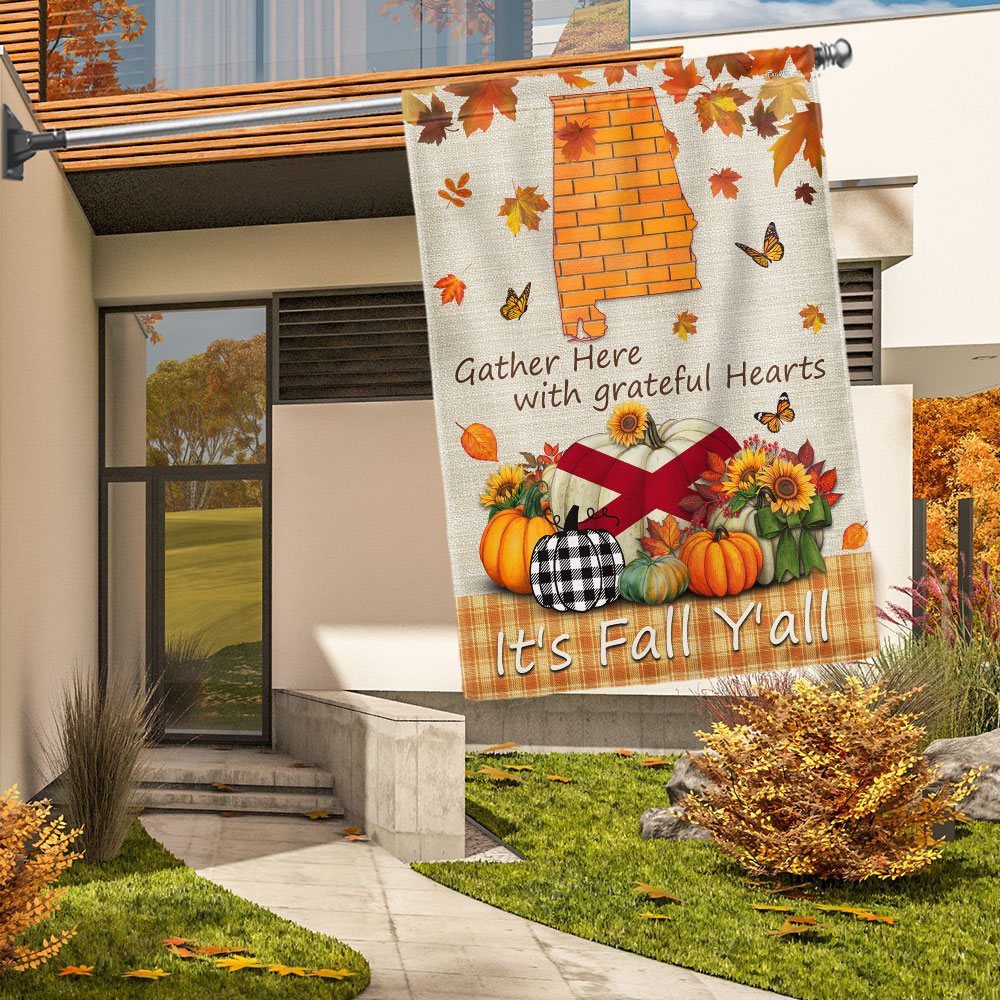 It's Fall Y'all Alabama Flag Thankful Grateful Pumpkins Fall Flag – Flagwix