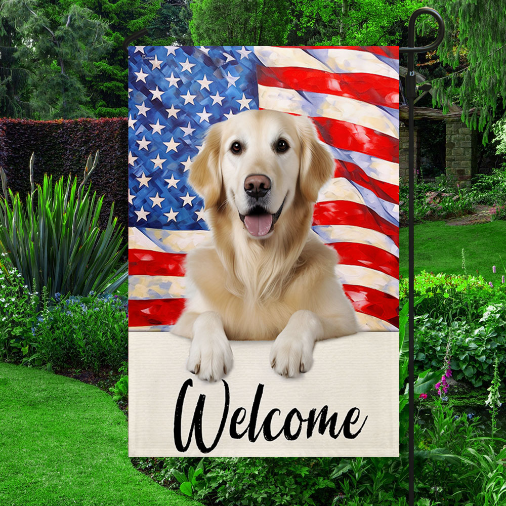 Golden Retriever Dog Welcome American Flag – Flagwix