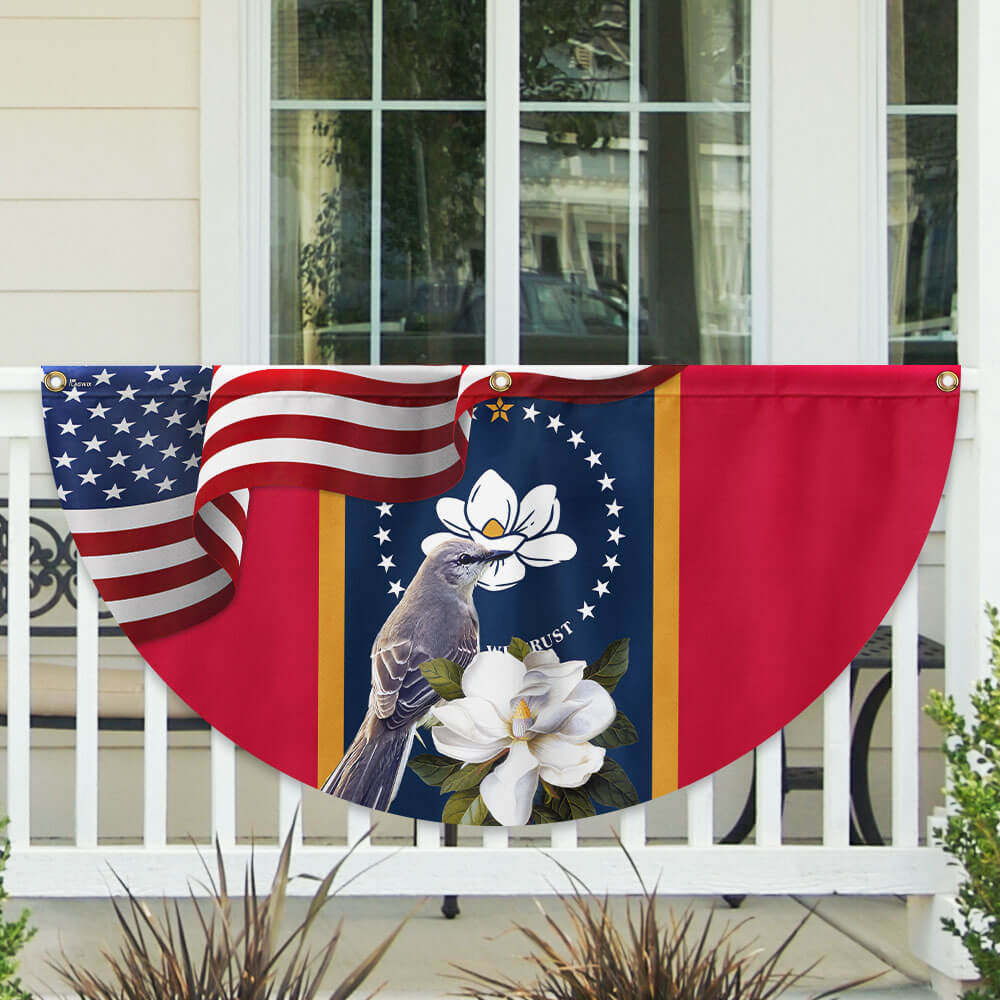 Mississippi State Mockingbird and Magnolia Flower Non-Pleated Fan Flag ...