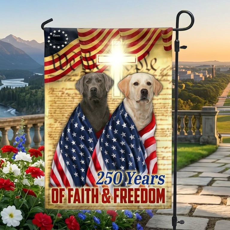 250 Years Patriotic Yellow and Silver Labrador Dog American Flag – Flagwix