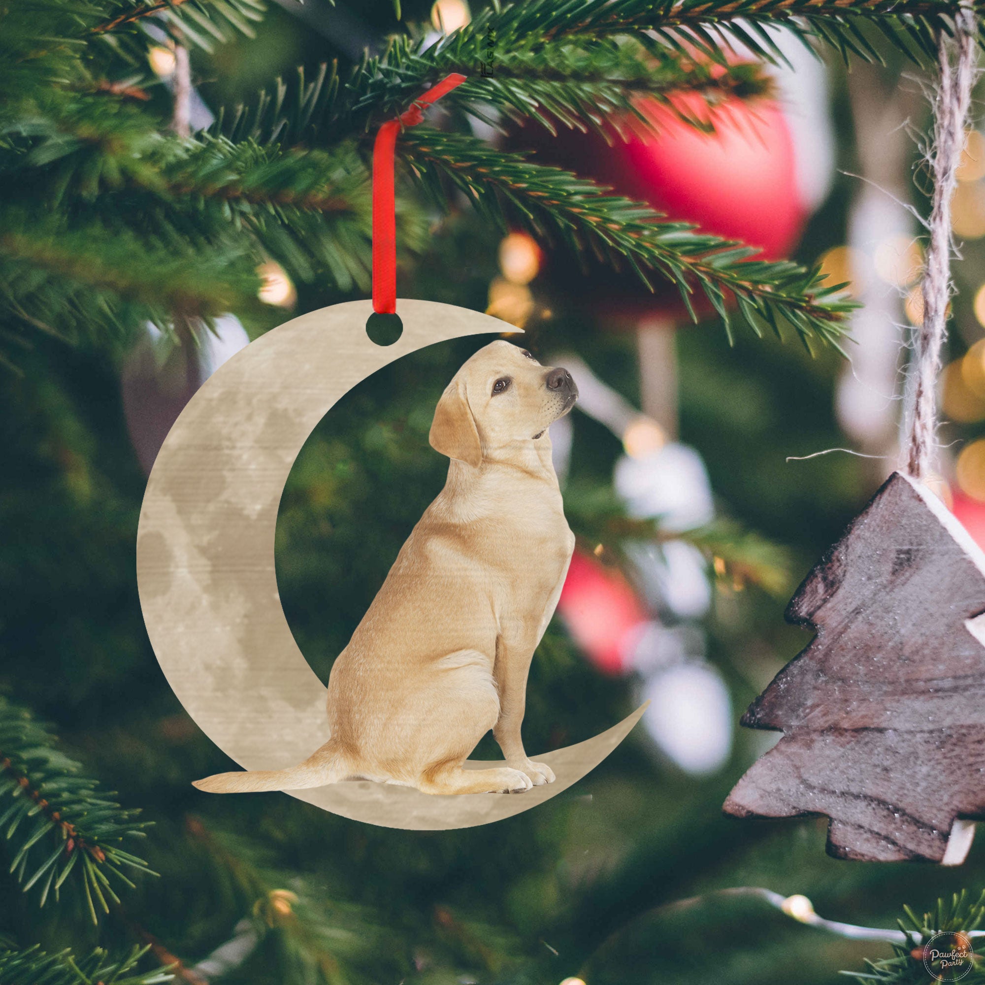 Christmas Ornament, Labrador Retriever Ornament, Yellow Lab On the Moo ...