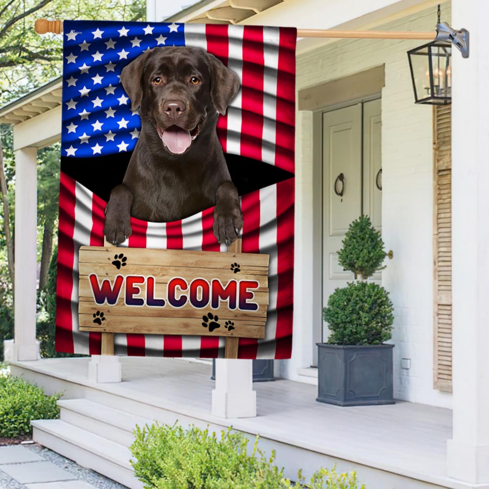 Chocolate Labrador Dog Welcome American Flag TQN1135Fv1b – Flagwix
