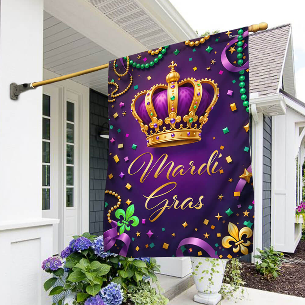 Happy Mardi Gras Flag, Crown of the King, Carnival Decor – Flagwix