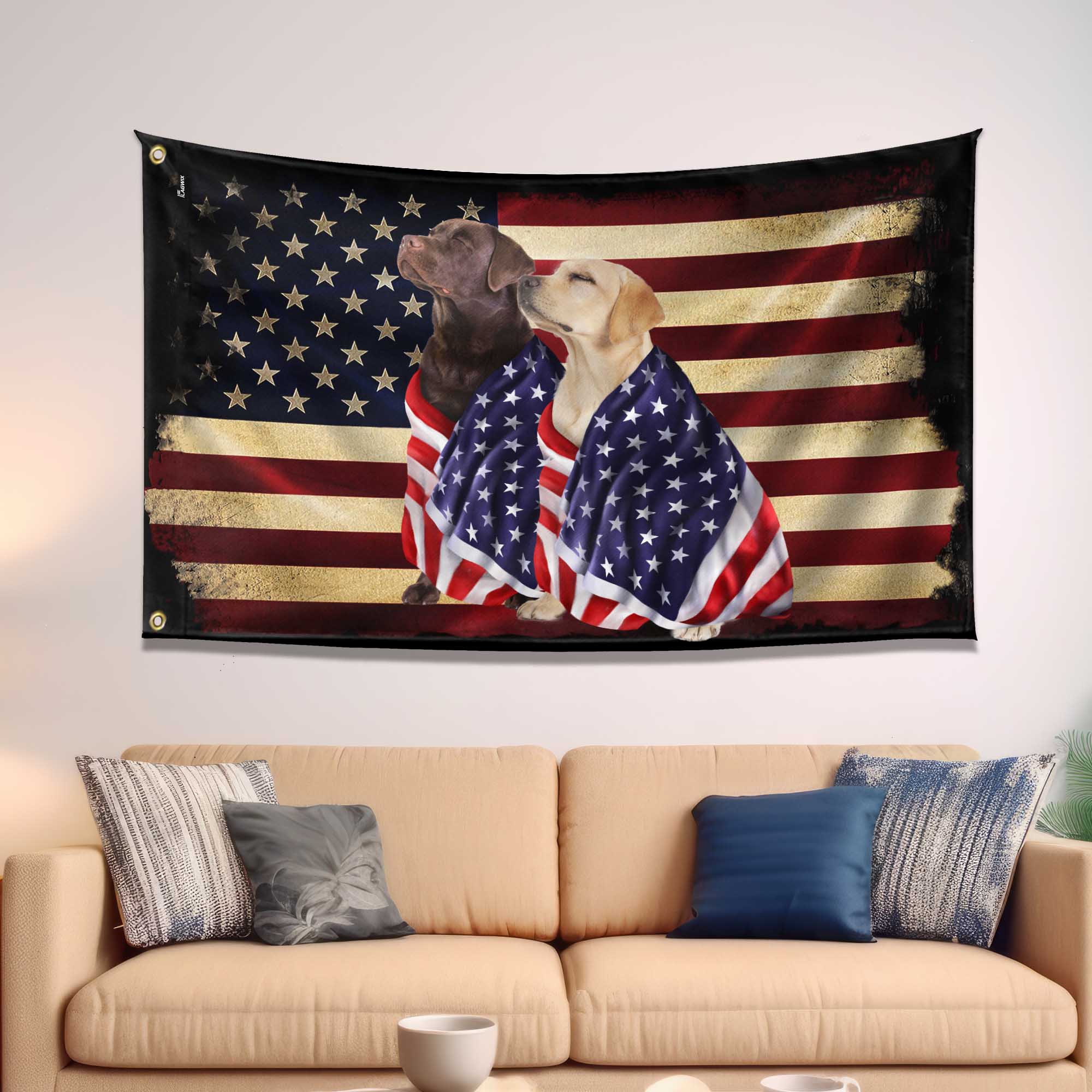 Chocolate Labrador And Yellow Labrador Retrievers Patriotic American F ...