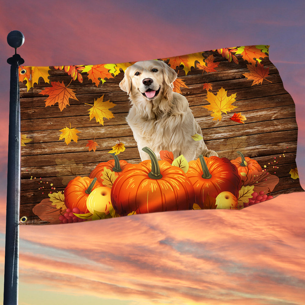 Golden Retriever, Pumpkins Happy Fall Thanksgiving Grommet Flag – Flagwix