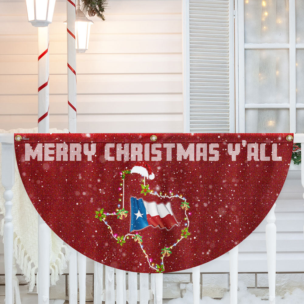 Texas Christmas Fan Flag - Holiday Decoration, Non-Pleated Design QTR9 ...
