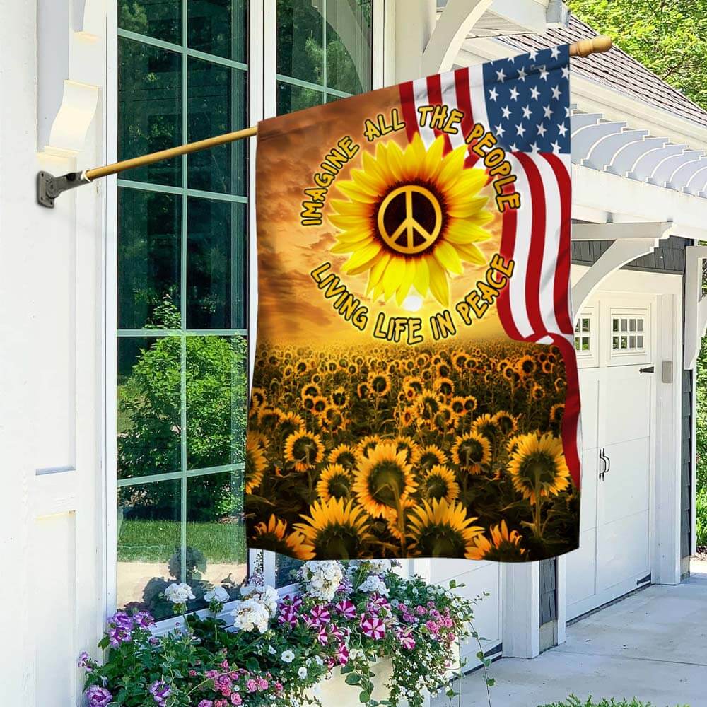 Peace Flag, Imagine All The People Living Life In Peace, Sunflower Gar ...