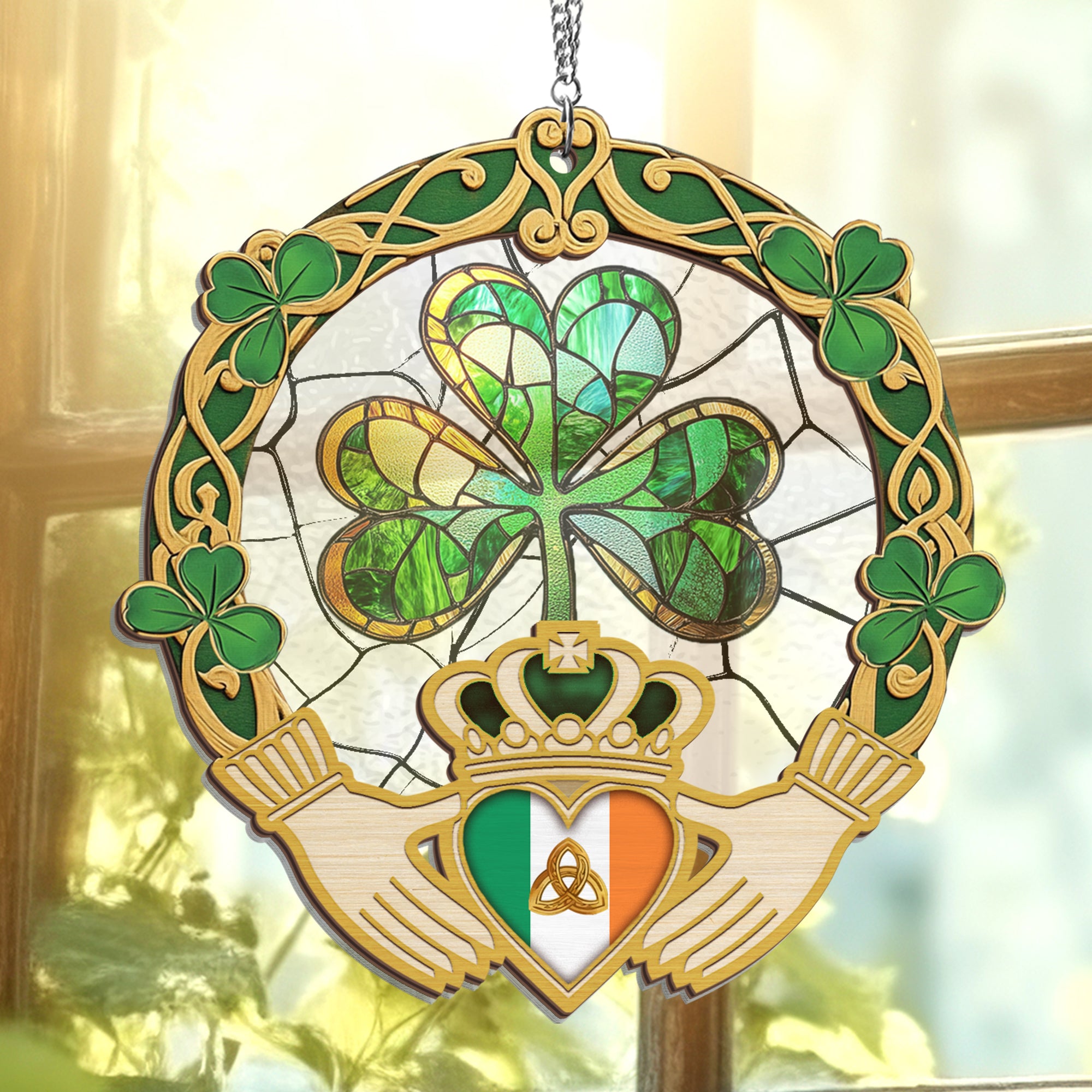 Irish Claddagh Shamrock Saint Patrick's Day Irish 2 Layered Hanging Su ...