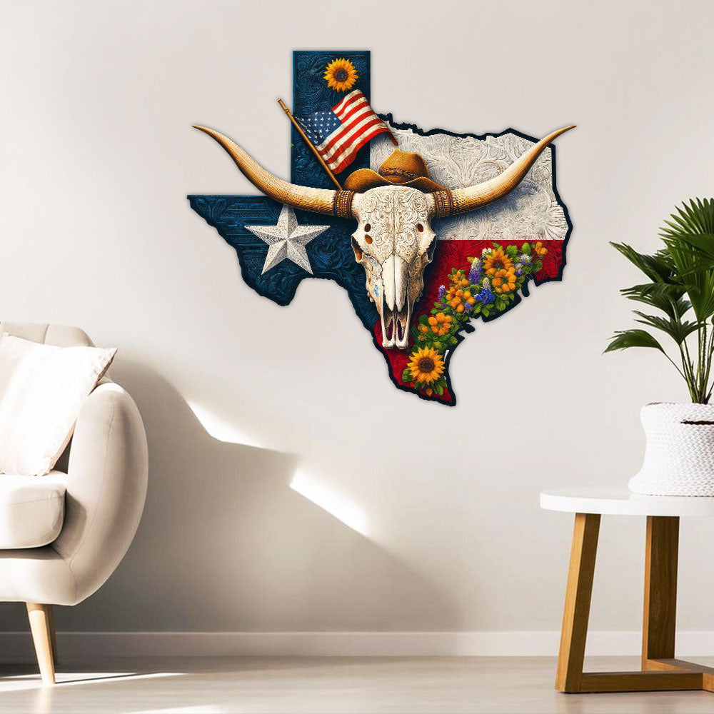 Texas Map Longhorn Hanging Metal Sign – Flagwix