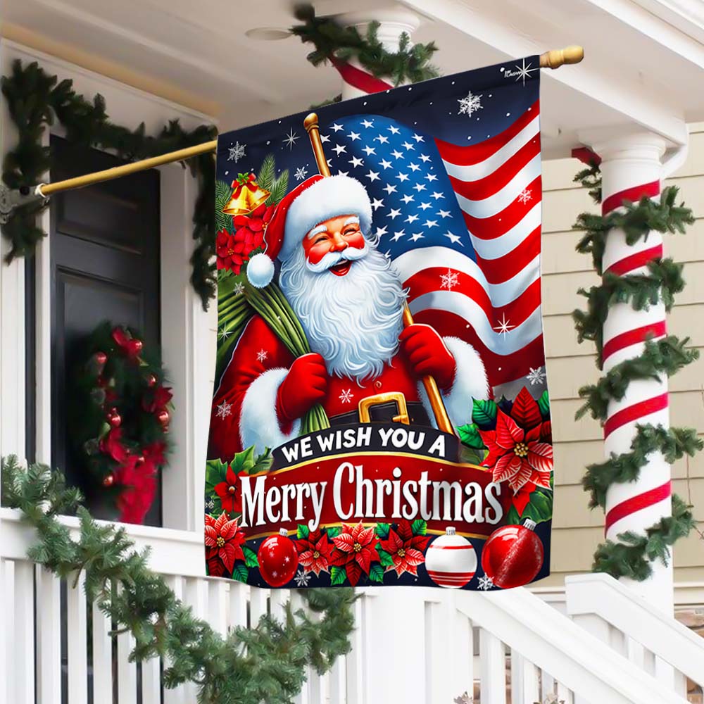 Santa Claus Christmas American Flag We Wish You a Merry Christmas Flag ...
