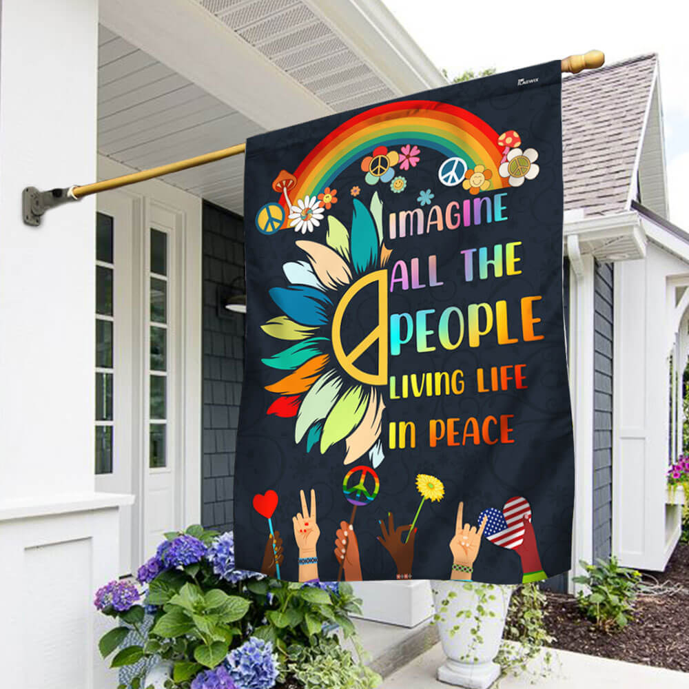 Imagine All The People Living Life In Peace Hippie Flag – Flagwix